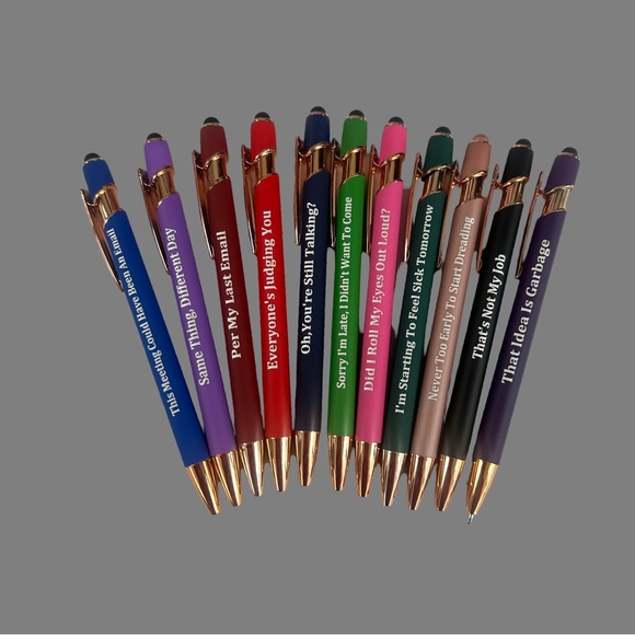 Office | Humorous Colorful Ballpoint Pens With Stylus Set Of 11 | Poshmark